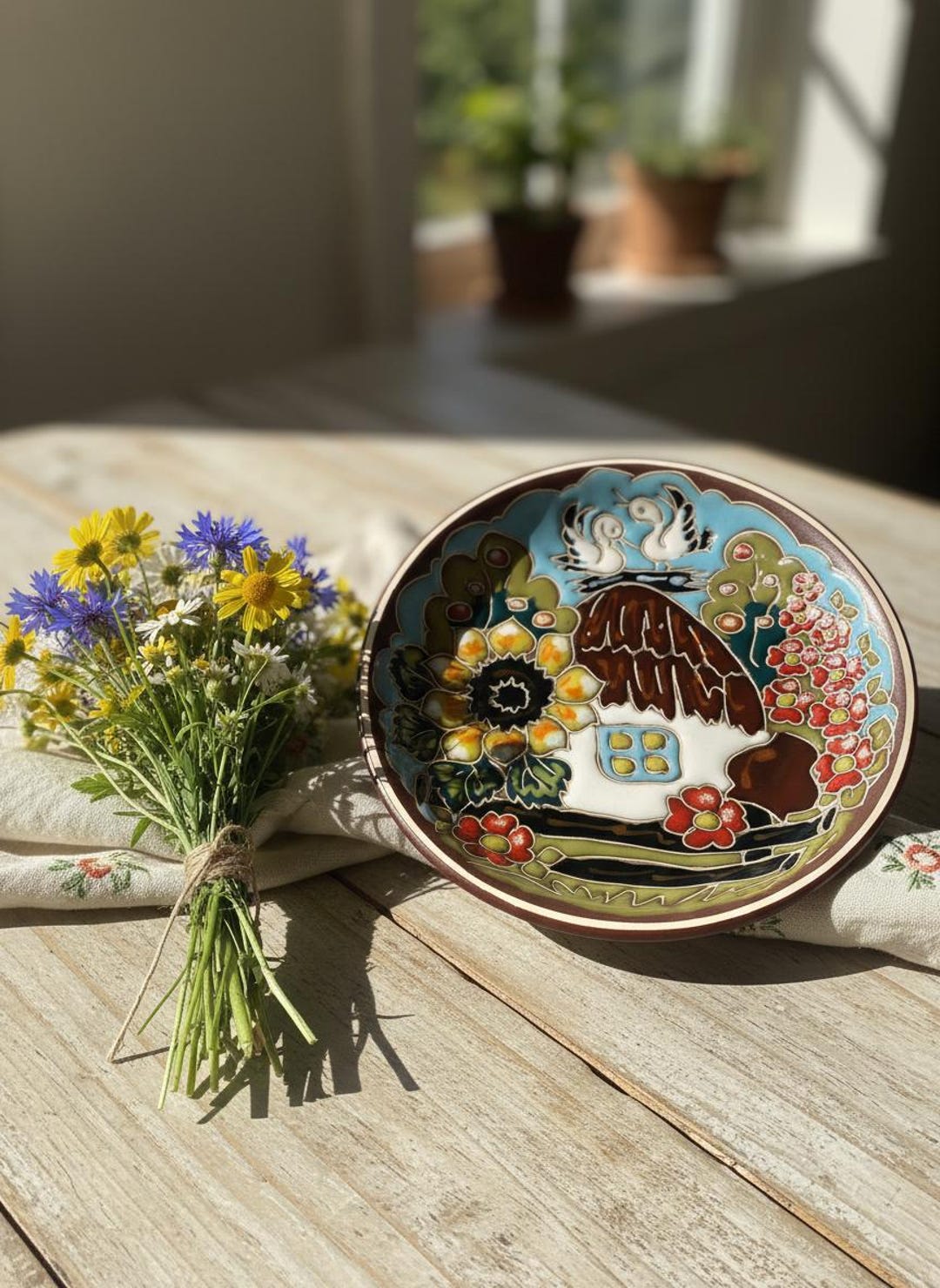 Ukrainian Folk Art Ceramic Plate, 7-inch Hand-painted Wall Decor ...