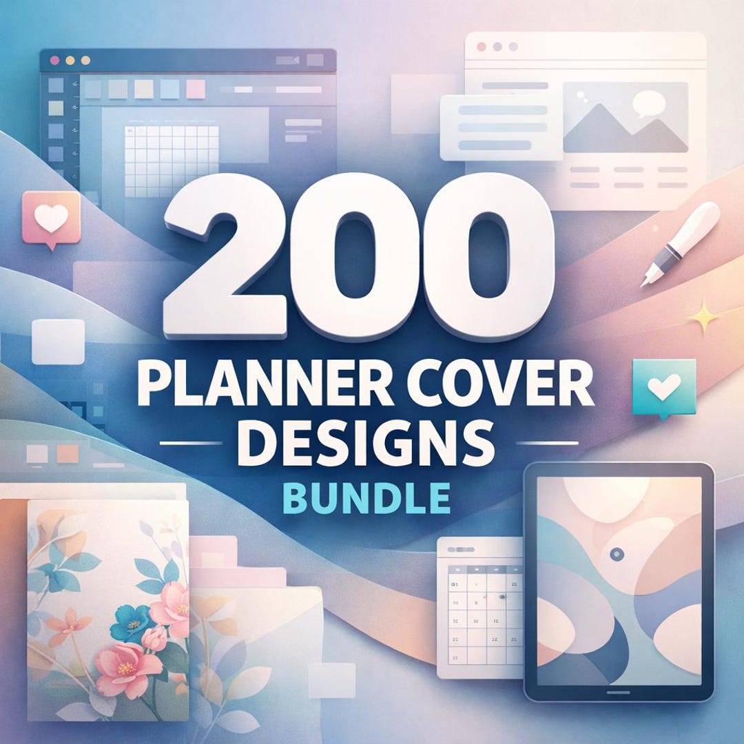 200 Editable Planner Cover Designs Bundle: Modern, Floral Abstract ...