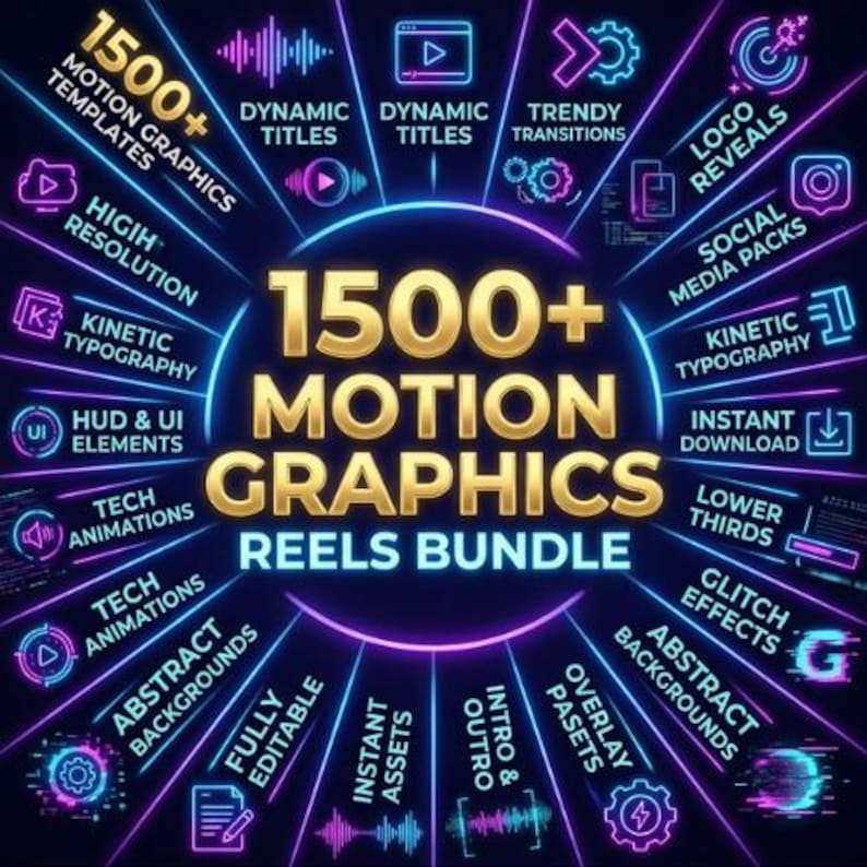 1500+ Glowing Motion Graphics Reels Bundle, Neon Visual Loops (MP4 ...