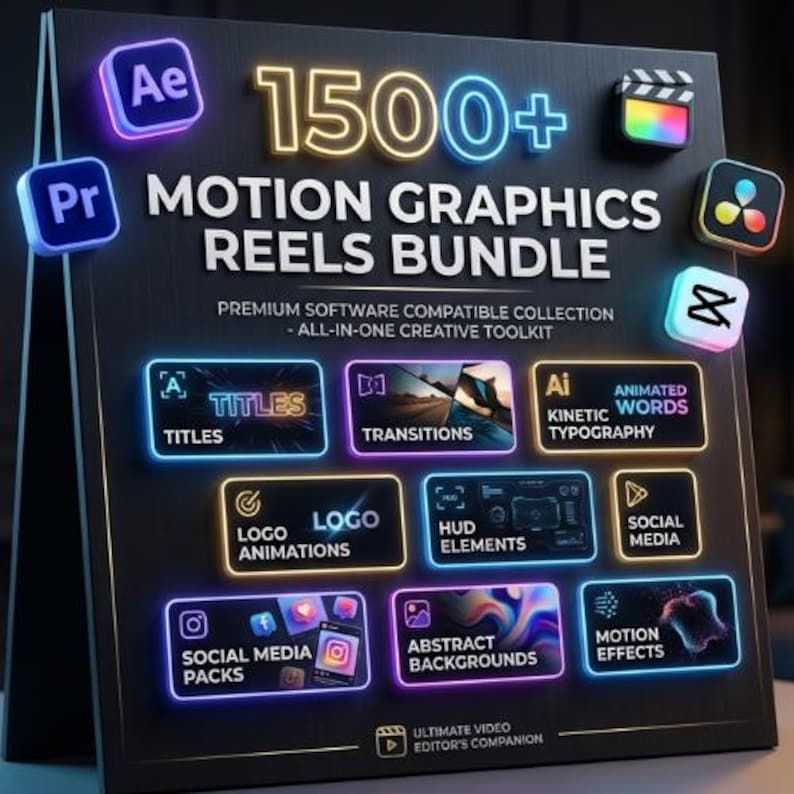 1500+ Glowing Motion Graphics Reels Bundle, Neon Visual Loops (MP4 ...