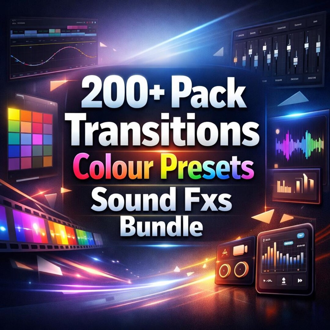 200+ Video Editing Transitions, Color Presets, Sound FX Bundle (digital ...