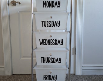 Days of the Week Decal Set Week Days Storage Bin Labels School Week ...