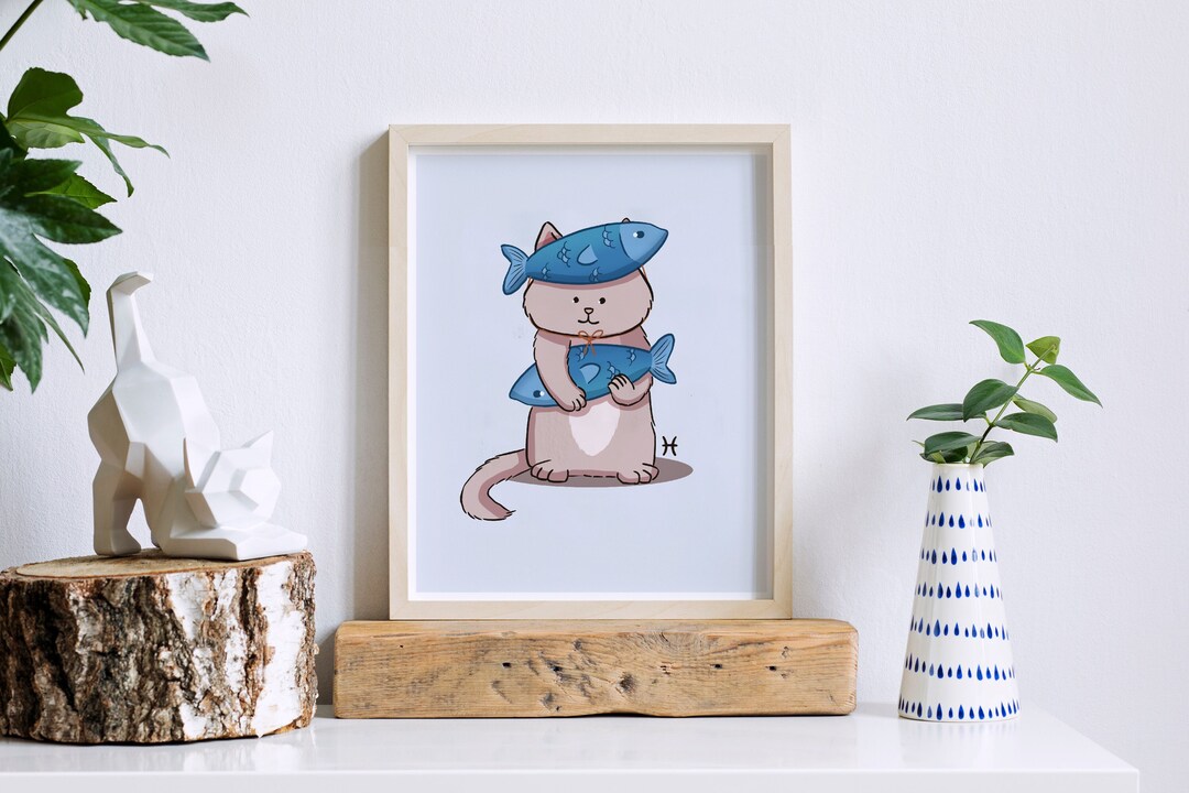Pisces Cat Art Print: Custom Zodiac Nursery Decor - Etsy