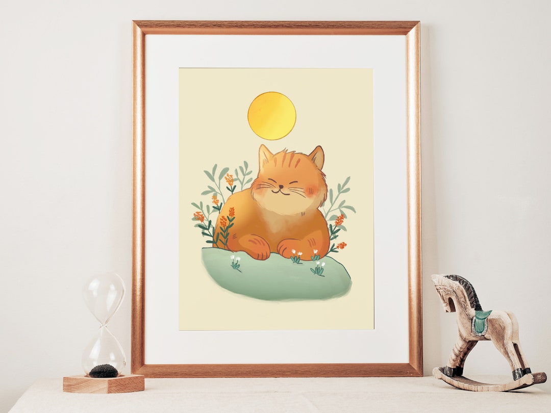 Cat Sunbathing Art Print: Summer Cat Wall Decor - Etsy