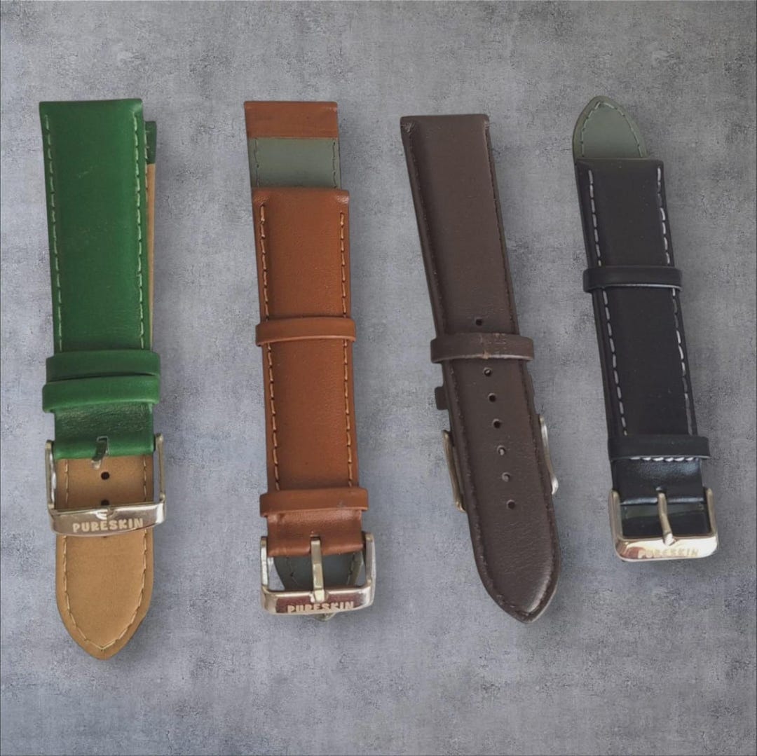 22mm Leather Watch Belt – Green, Brown, Dark Brown & Black Strap Combo ...