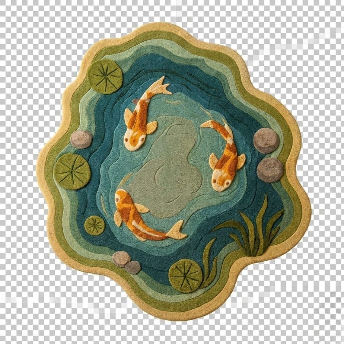 Handmade Koi Fish Tufted Rug | Pond Inspired Organic Shape Area 12x15 ...