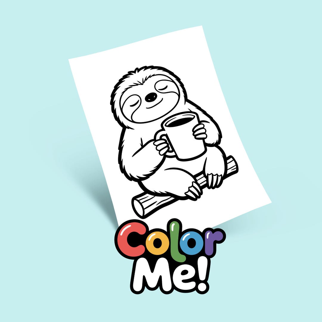 Funny Sloth Coloring Page for Kids | Printable Animal Art (instant ...