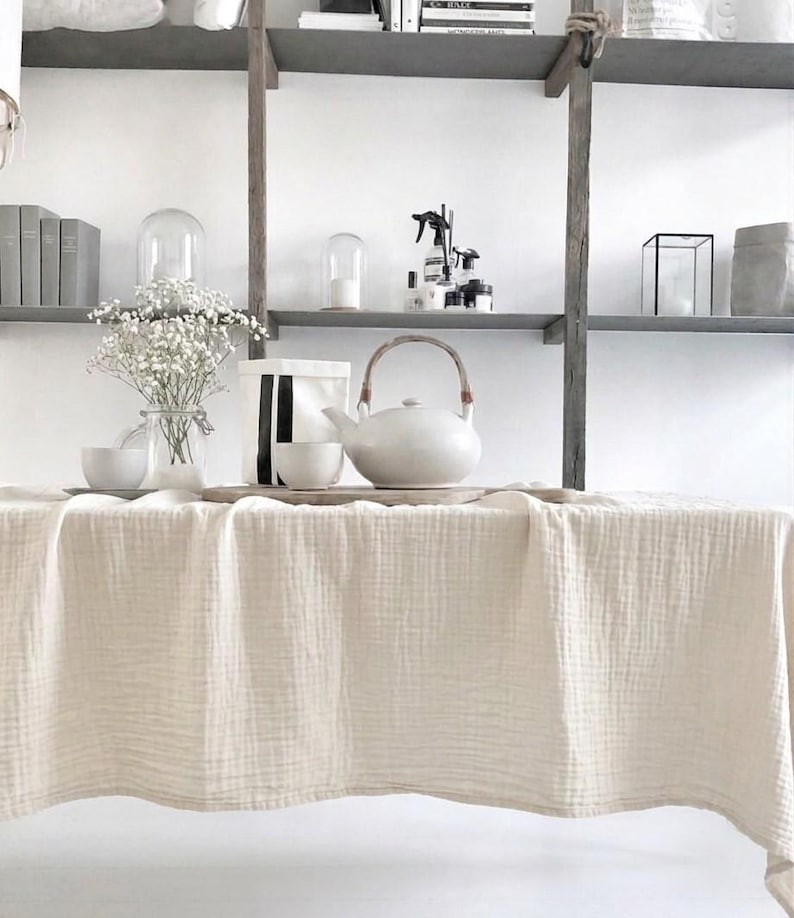 Soft Muslin Tablecloth – Cotton Gauze Table Cover – Natural Linen Look ...