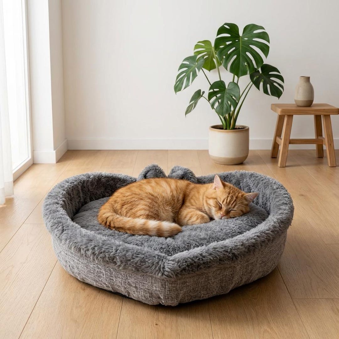 Calming Cat Bed Plush | Cozy Donut Pet Bed for Cats & Small Dogs | Soft ...