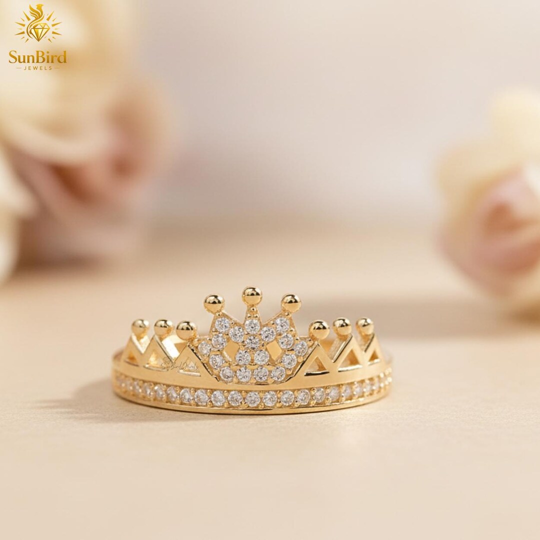 Princess Tiara Ring Promise Ring for Girlfriend Gold Crown Band With ...