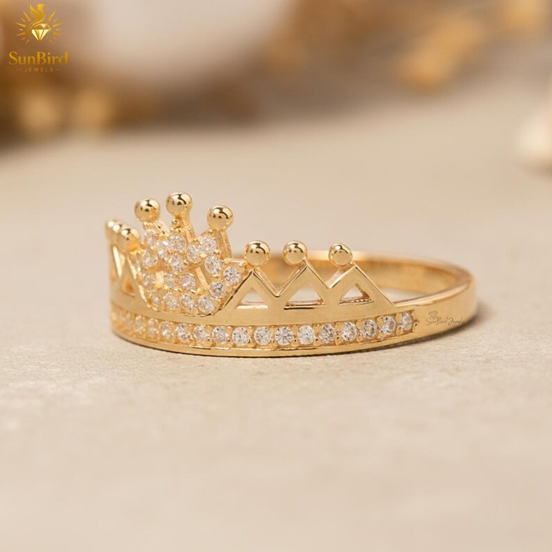 Princess Tiara Ring Promise Ring for Girlfriend Gold Crown Band With ...