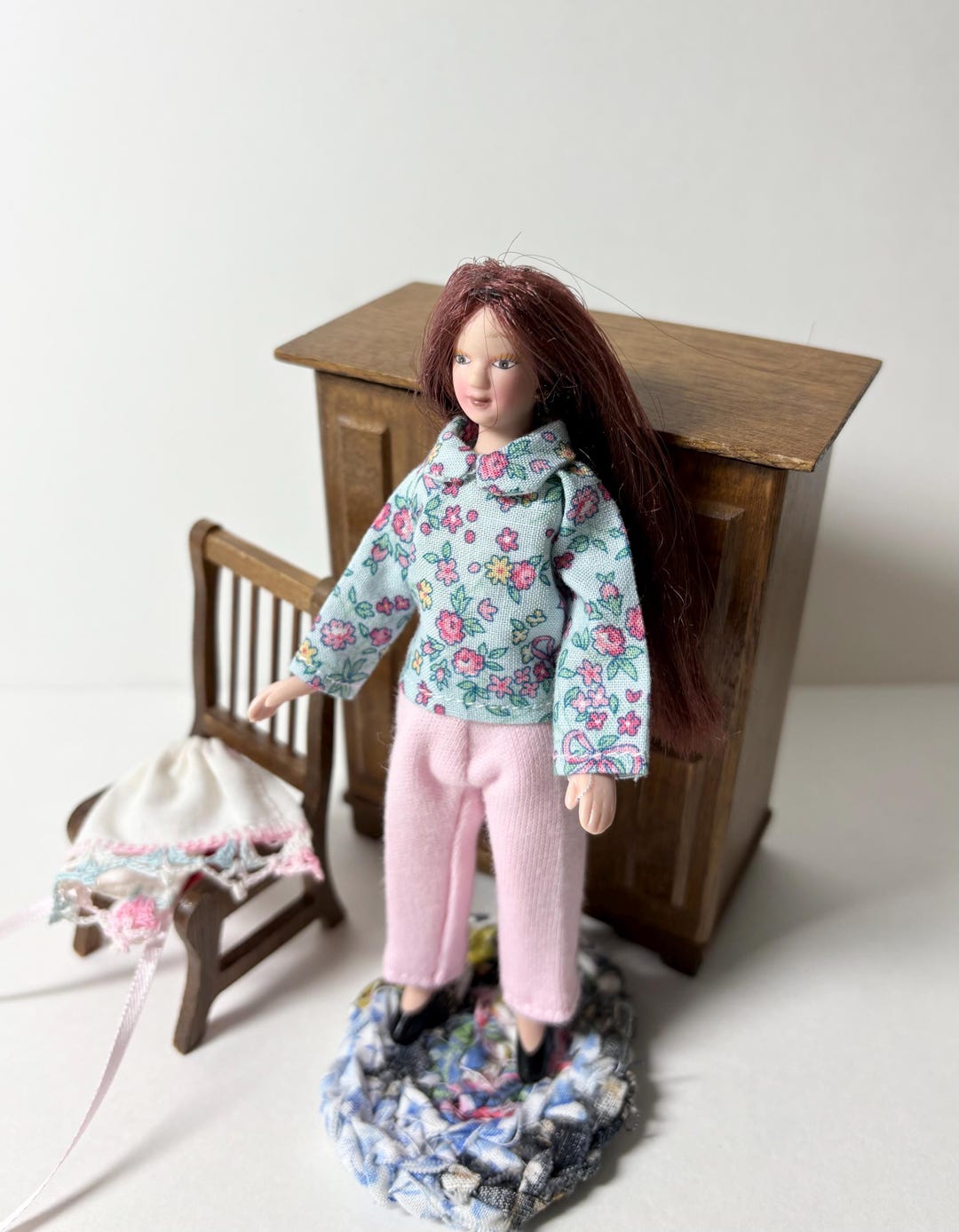 Doll Clothes: Mid-century Style, Floral Top, Pink Pants, Miniature ...