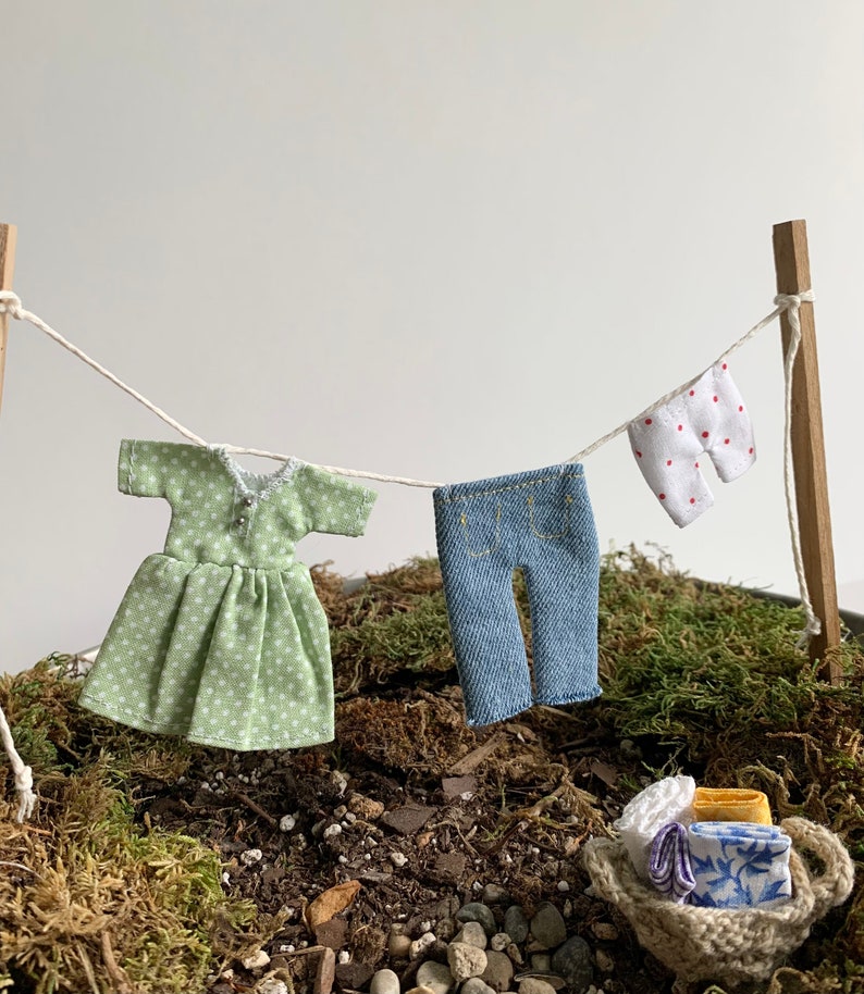 Miniature Clothesline and Laundry Basket 1/12 Scale Hand | Etsy
