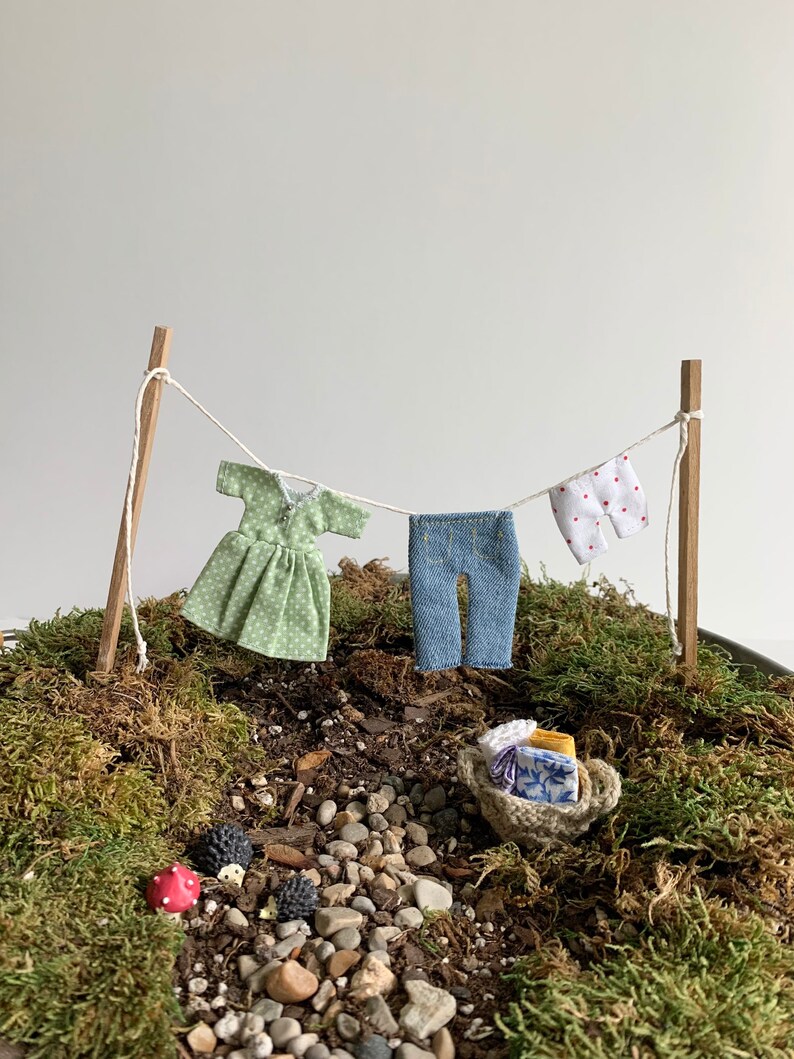 Miniature Clothesline and Laundry Basket 1/12 Scale Hand | Etsy