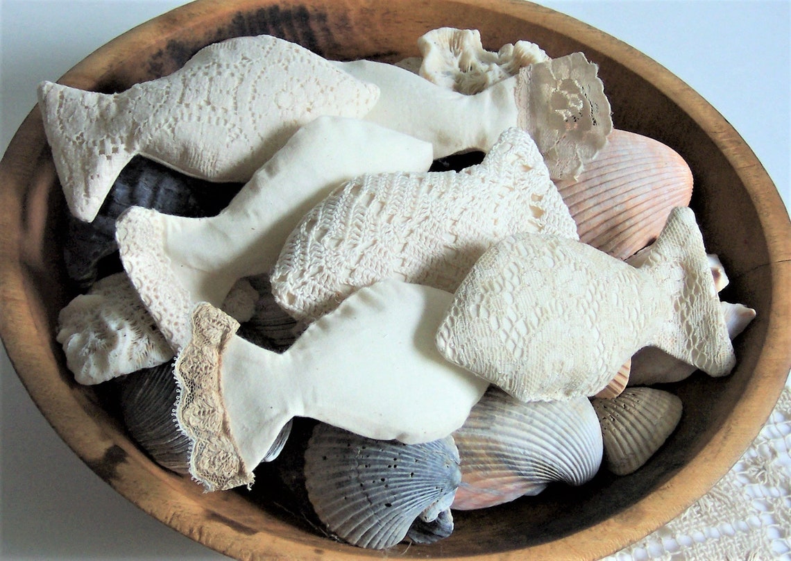 Bowl Fillers Fabric and Lace Fish and Seashells for Coastal | Etsy