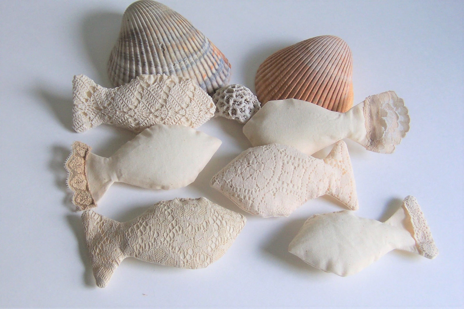 Bowl Fillers Fabric and Lace Fish and Seashells for Coastal | Etsy