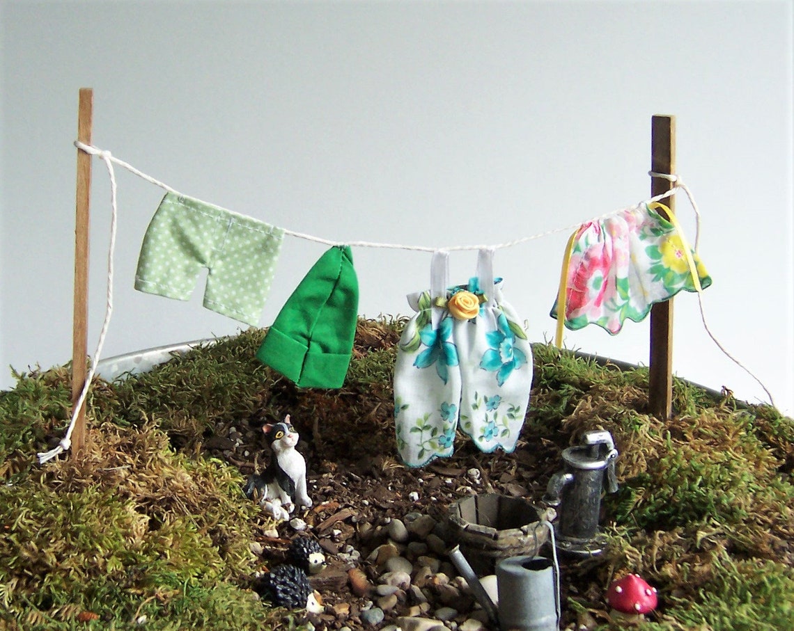 Fairy Garden Miniature Clothesline With Clothes Color Themed | Etsy