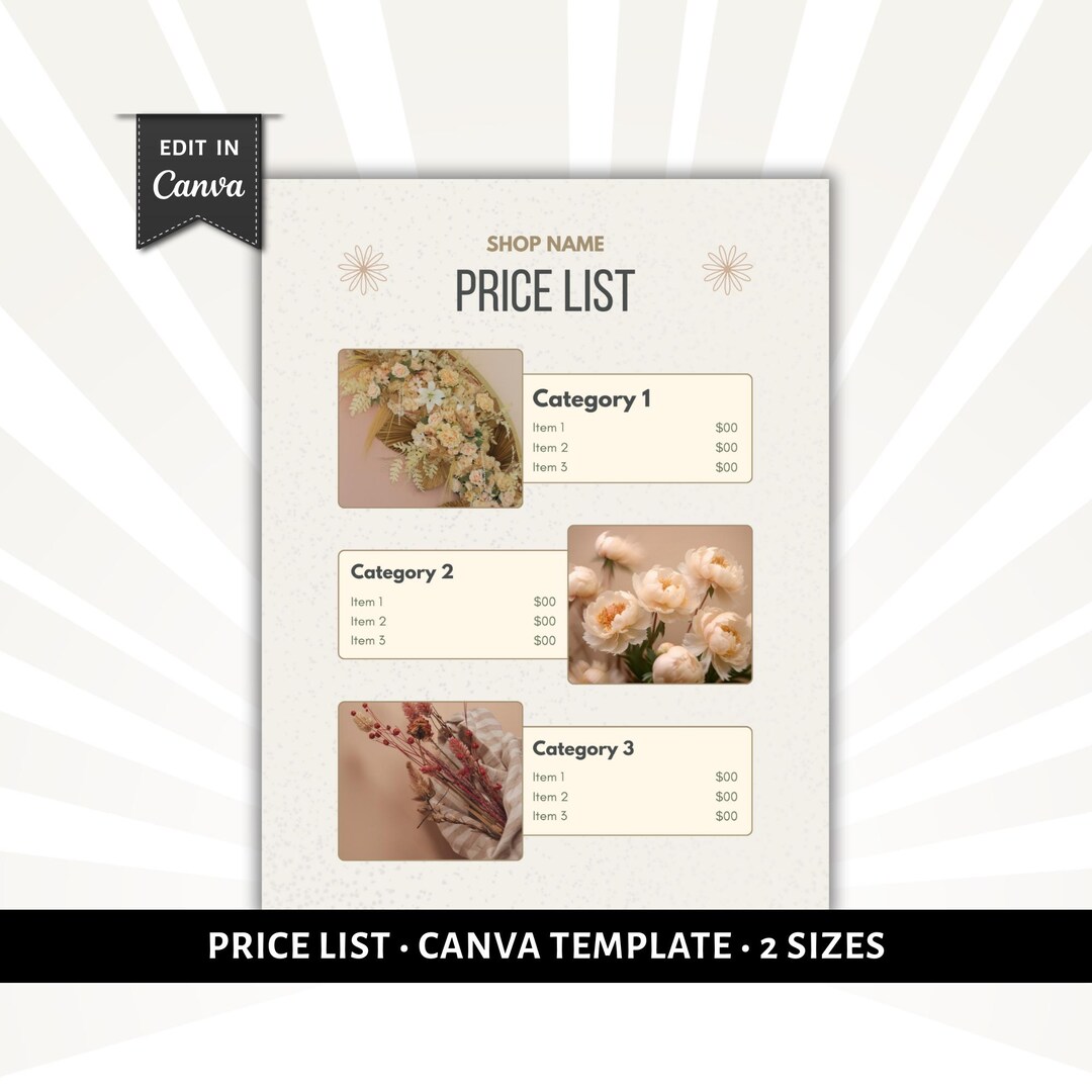 Price List Canva Template for Florist, Minimalist Flower Shop Pricing ...