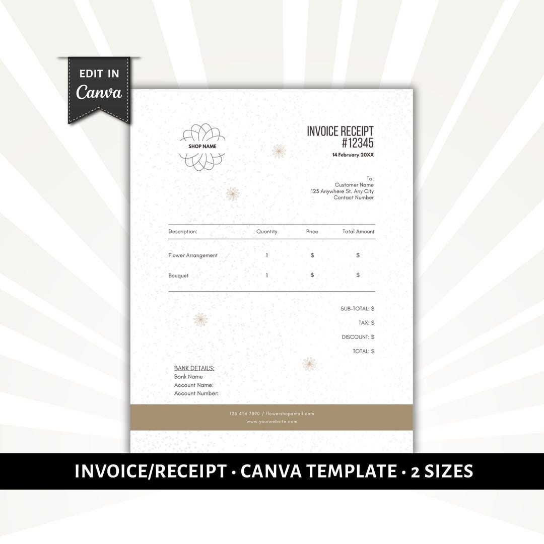 Minimalist Florist Invoice Template, Flower Shop Custom Business ...