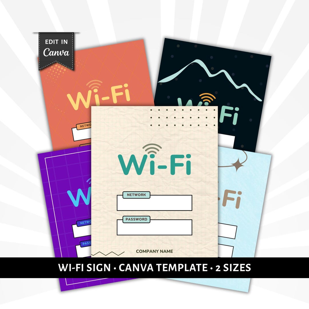 Modern Wifi Password Sign, Editable Wireless Network Canva Template ...
