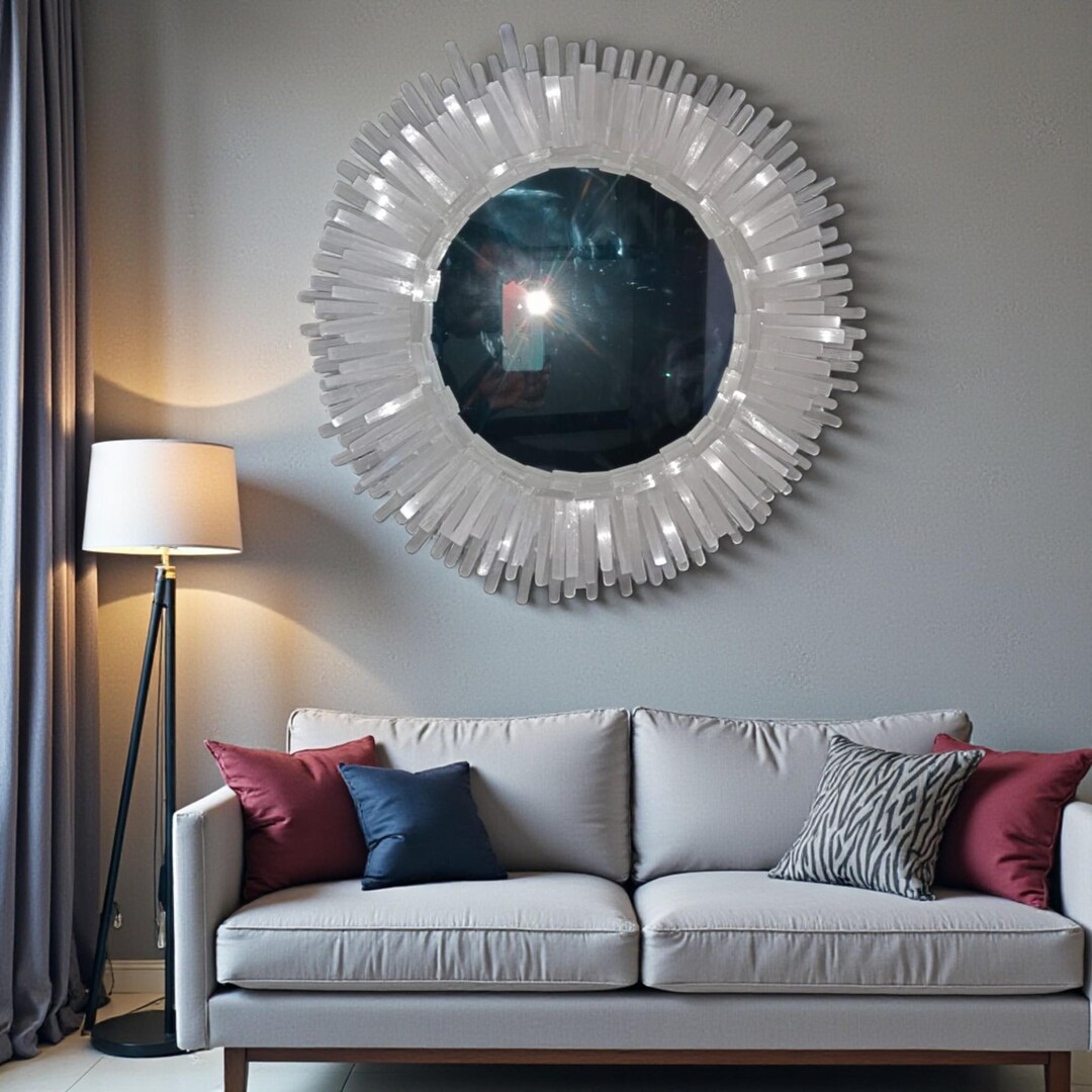 Natural Selenite Round Wall Mirror Boho Luxury Crystal Designer Stone ...