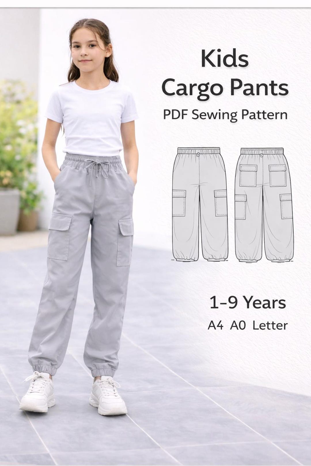 Kids Cargo Pants Sewing Pattern PDF | Girls & Boys Wide Leg Trousers ...