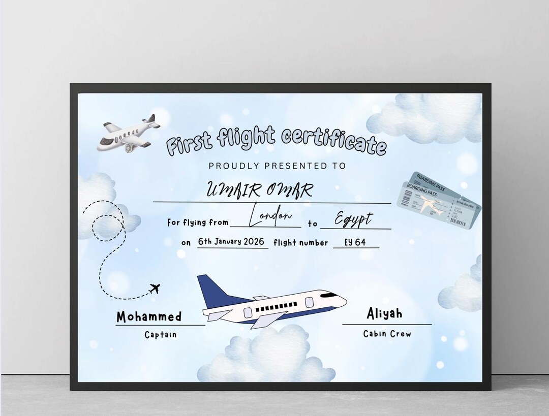 My First Flight Certificate for Kids Babies Travelling for the First ...