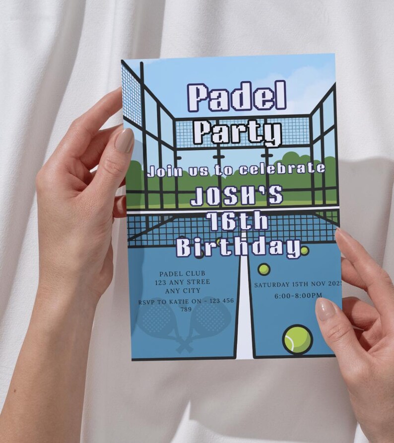 Padel Birthday Invitation | Editable E-invite Canva Template - Etsy