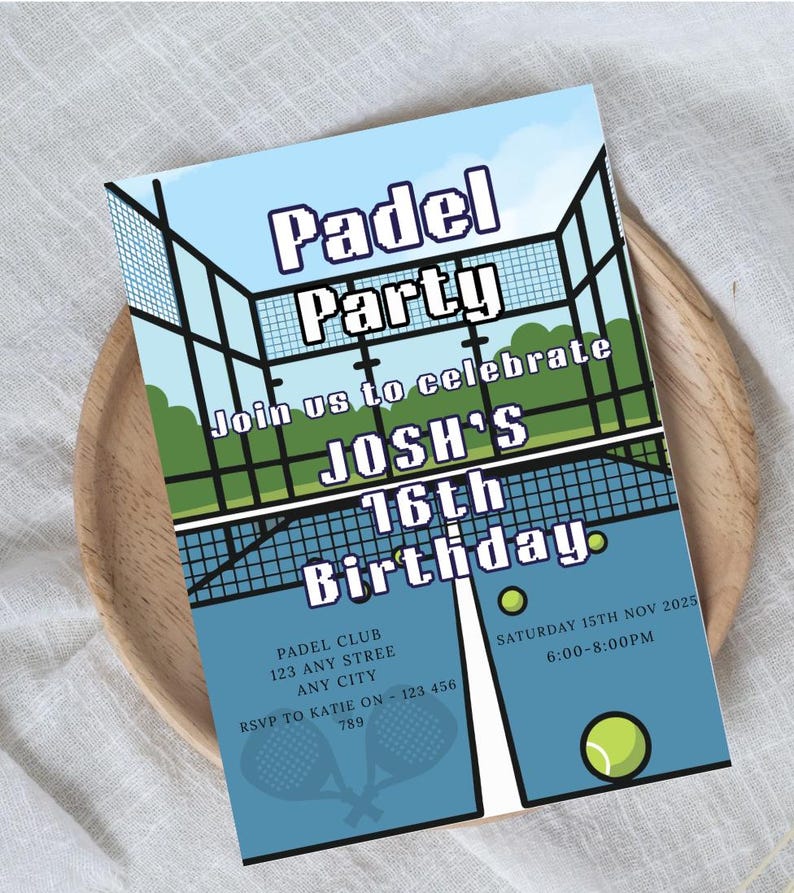 Padel Birthday Invitation | Editable E-invite Canva Template - Etsy