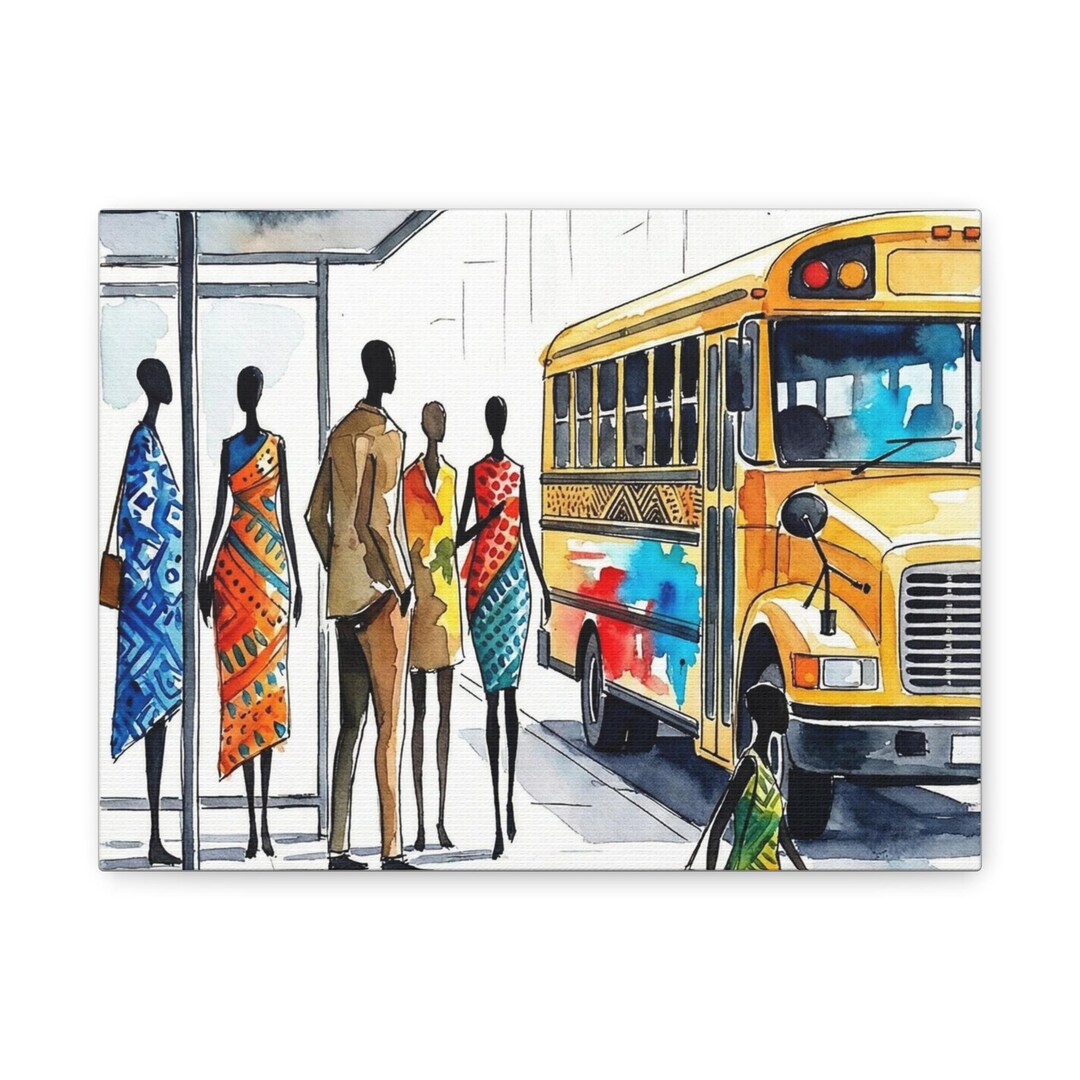 Fashionable Women at Bus Stop Canvas - Etsy