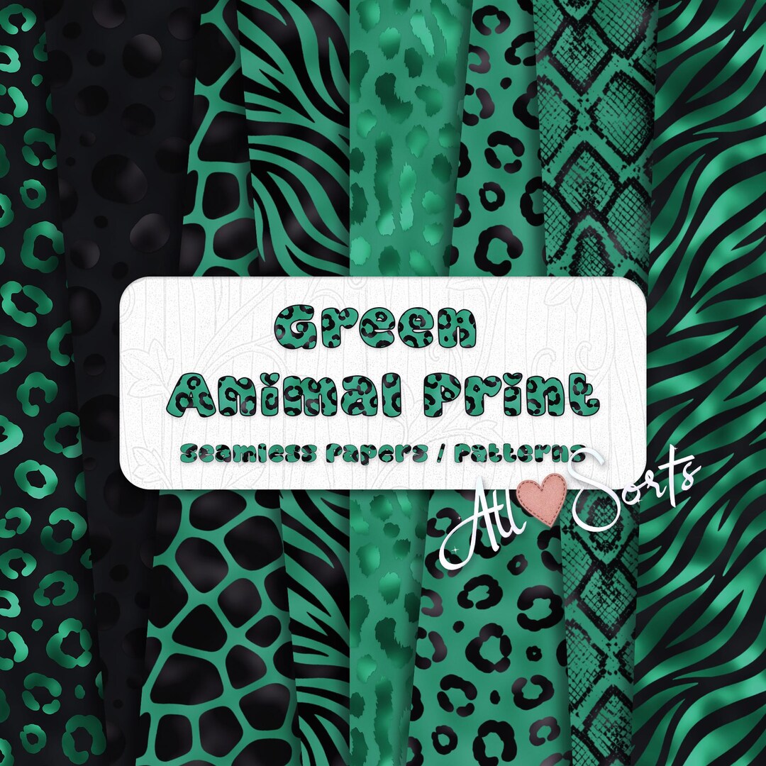 Green & Black Animal Print Seamless Digital Papers, Leopard, Zebra ...