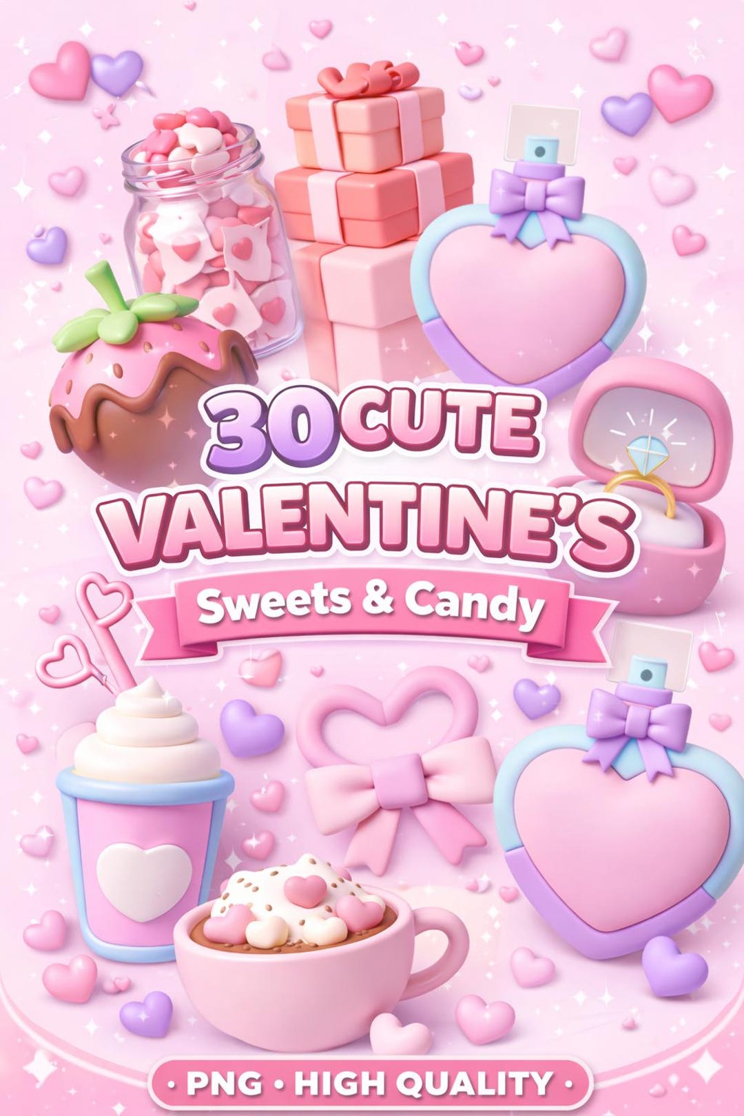 Valentine Clipart Bundle | 3D Candy, Hearts, Desserts (PNG Digital ...