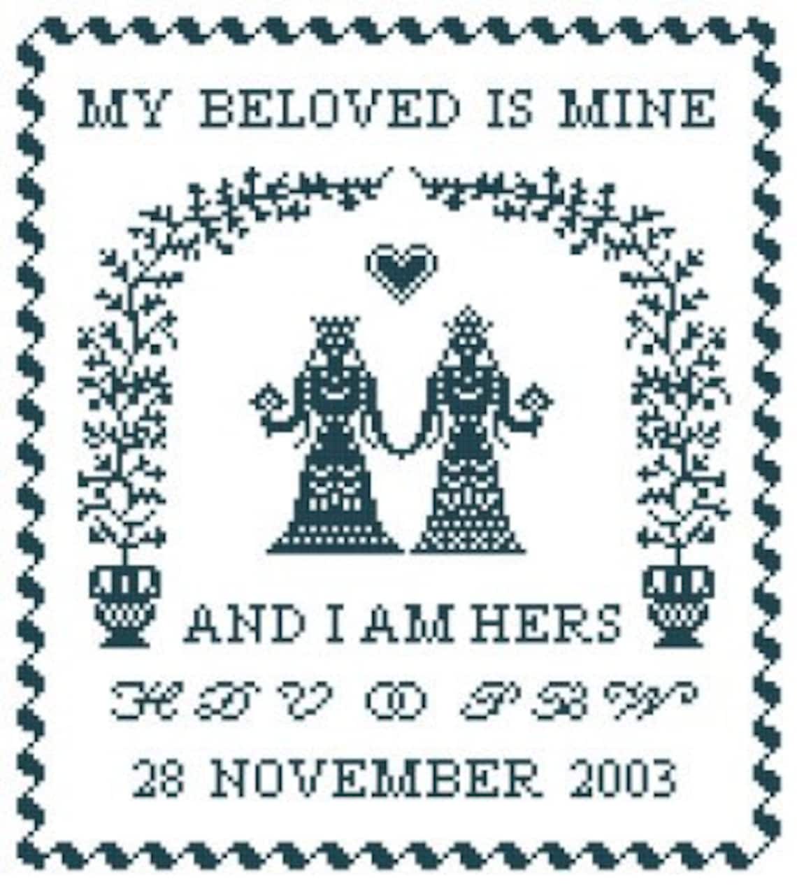 My Beloved is Mine Wedding Sampler - Bride and Bride - Cross Stitch ...