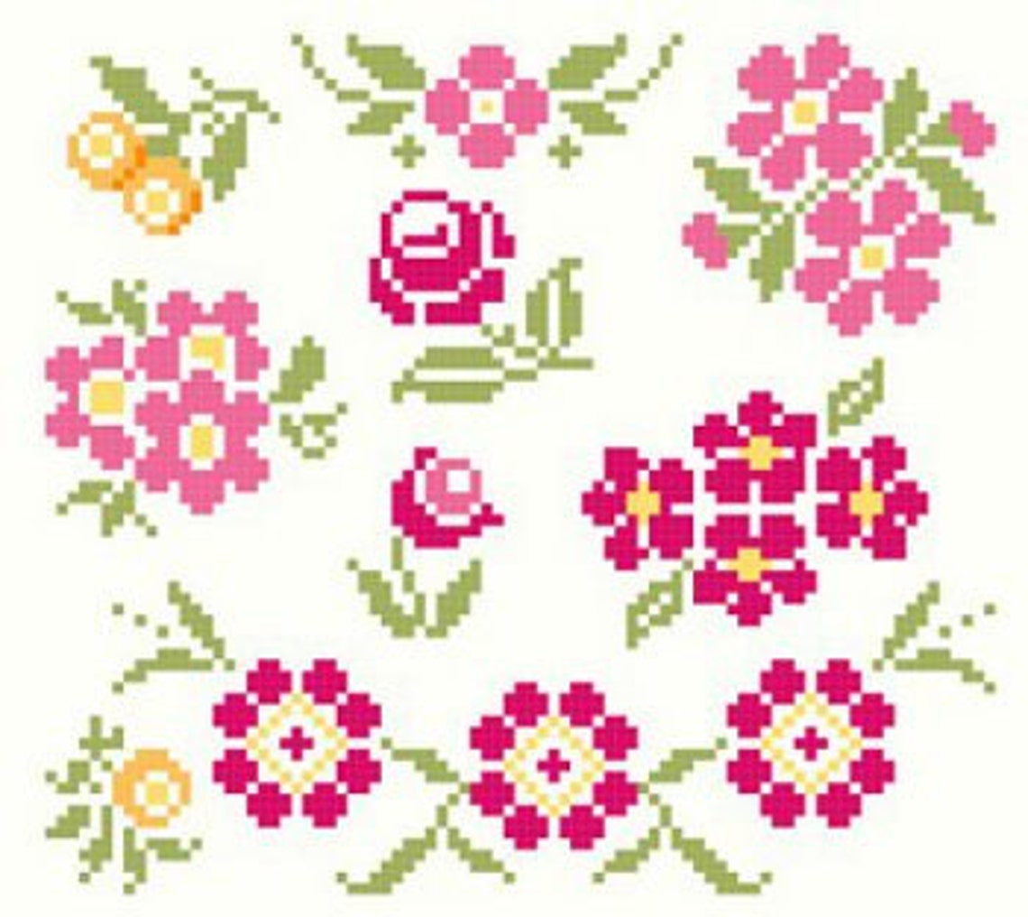 Collection of Vintage Cross Stitch Floral Motifs Cross Stitch Pattern ...