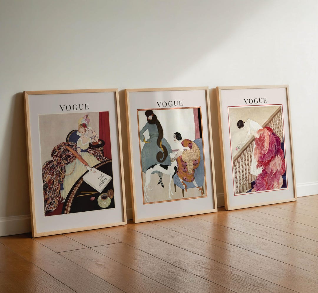 Vintage French Vogue Art Deco Print Set | Fashion Illustration Wall Art ...