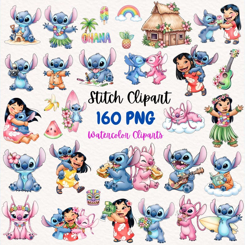 Clipart de acuarela de Stitch Lilo, lindo ángel de Lilo y Stitch PNG ...