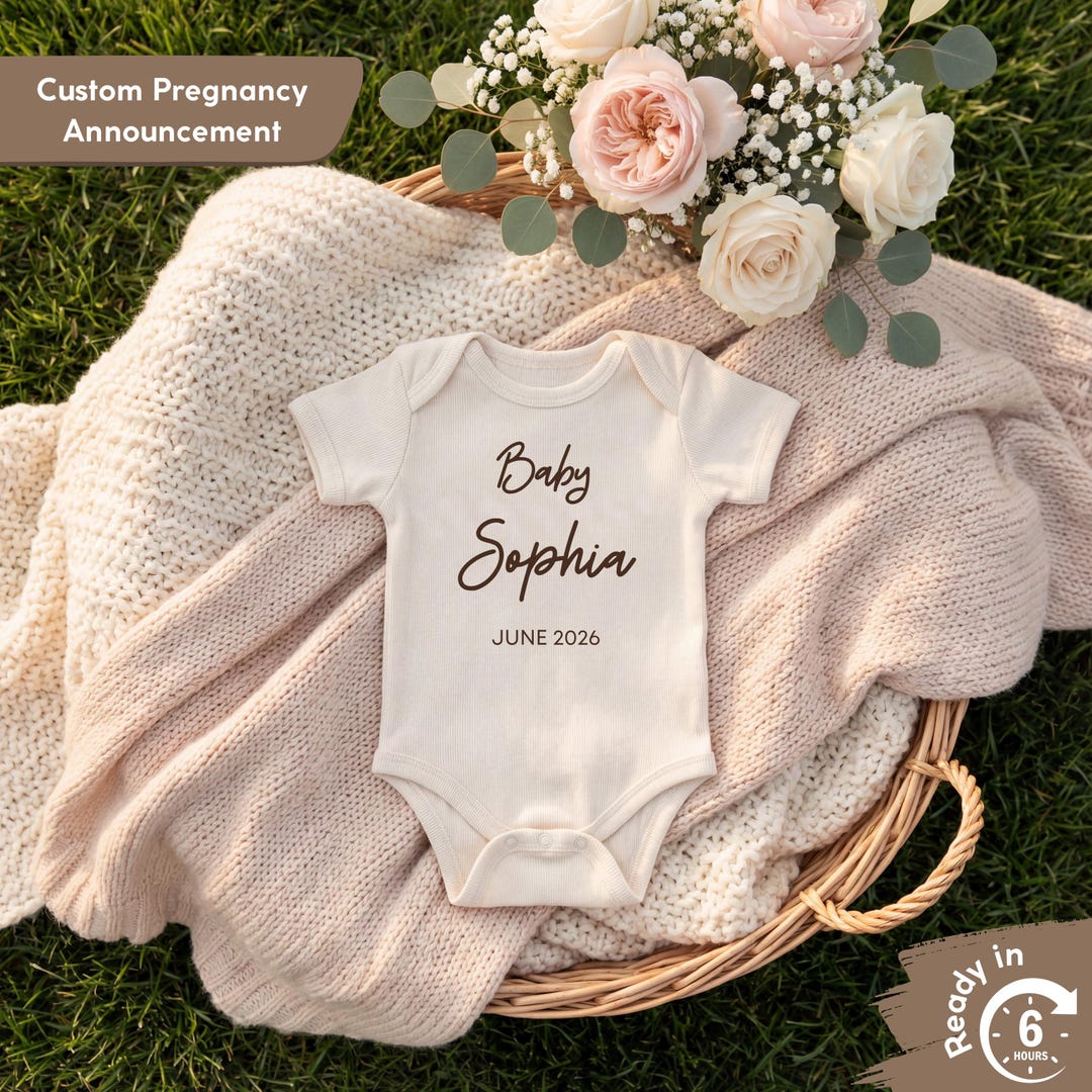 Custom Pregnancy Announcement Design Personalized Baby Name Onesie ...