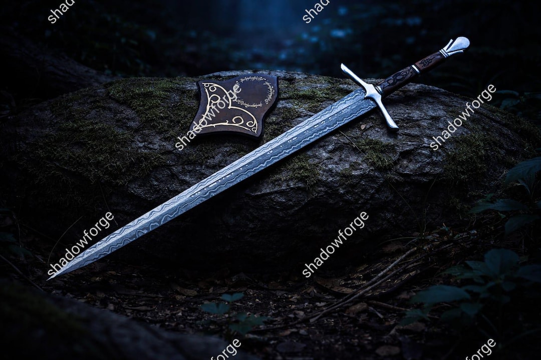 Hand Forged Medieval Fantasy Elven Long Sword Damascus Steel Sword ...