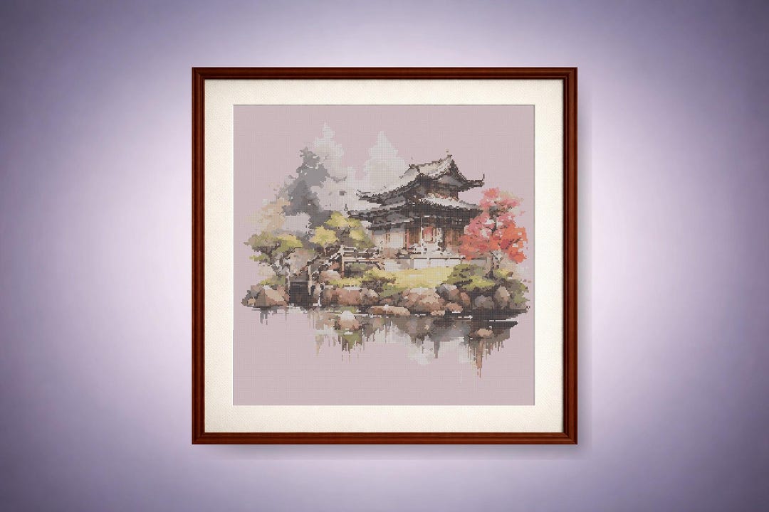 Japanese Landscape Cross Stitch Pattern, Traditional Scenery DMC Design ...