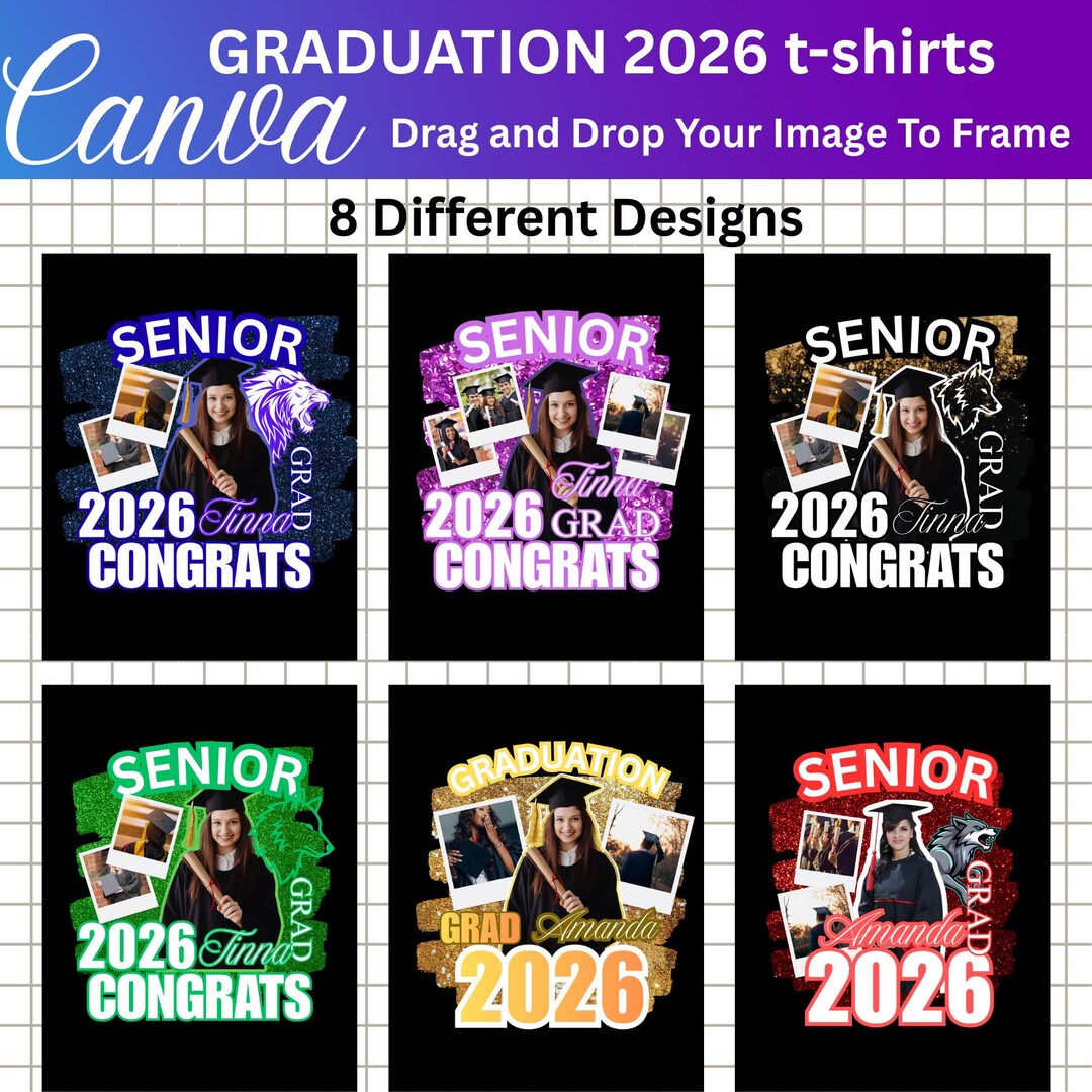 8x Graduation T-shirt Template Bundle | Canva Editable Senior 2026 ...