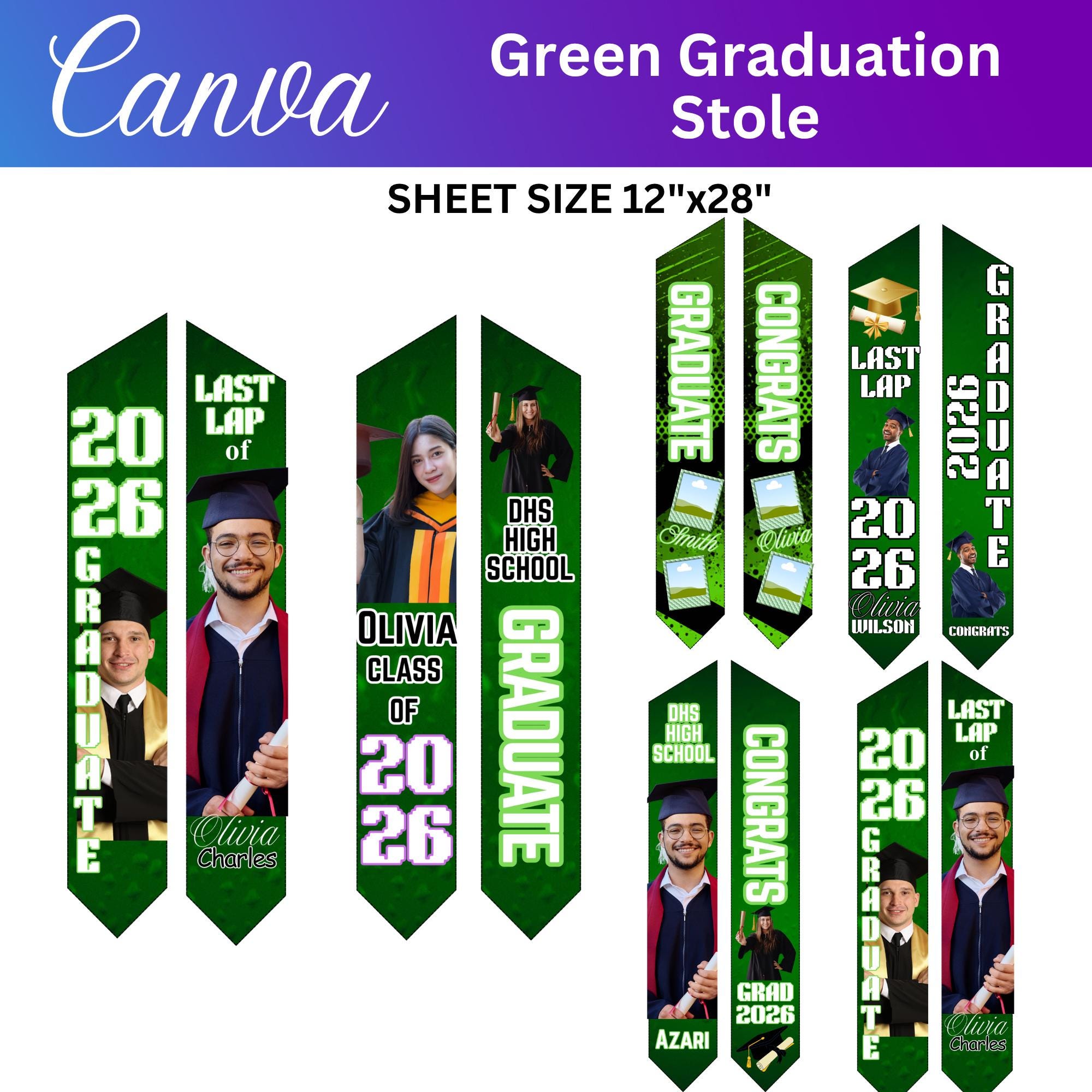 20x Graduation Stole Templates for Canva | Sublimation Stole Bundle ...