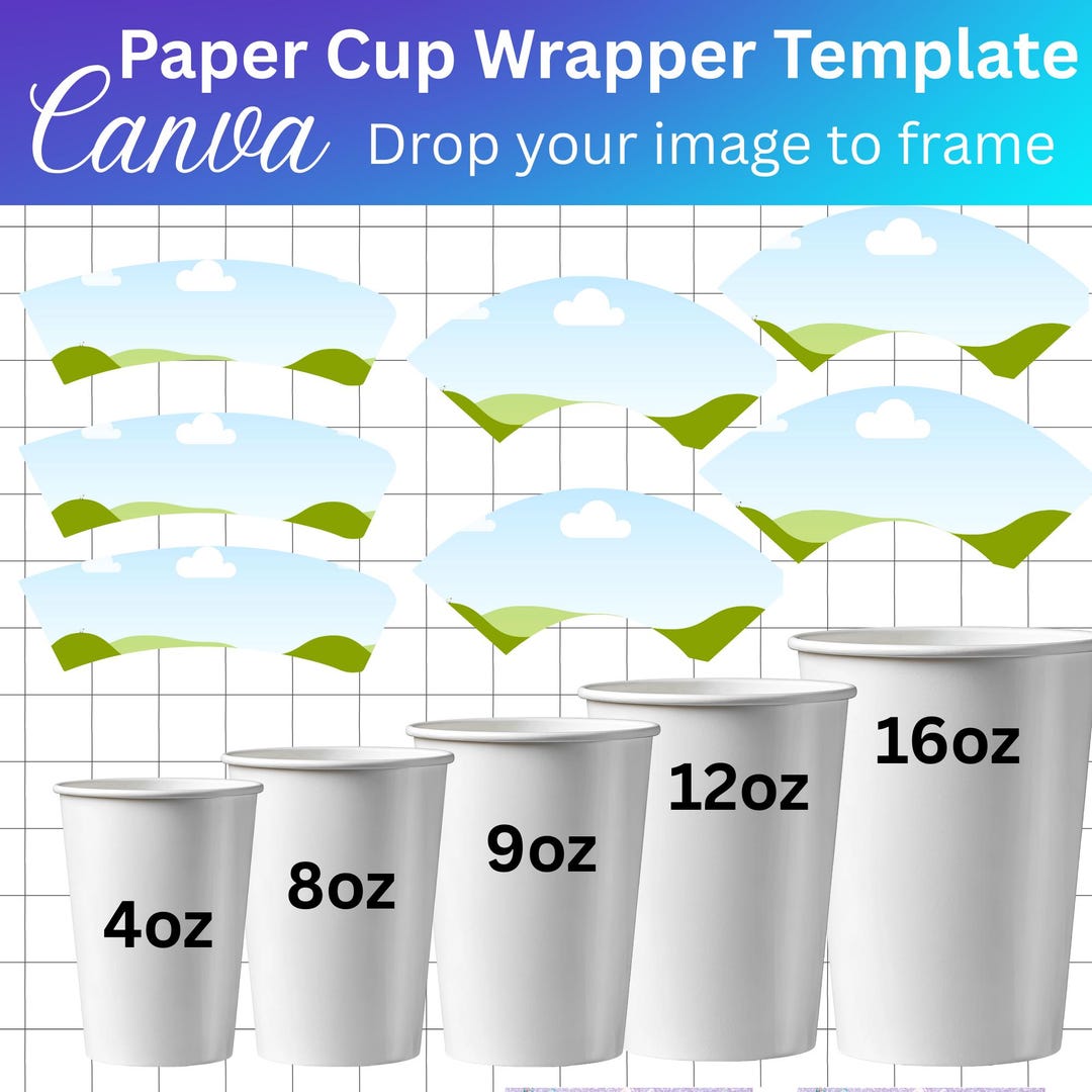 5× Paper Cup Wrapper Template Bundle Canva Editable Coffee Styrofoam ...