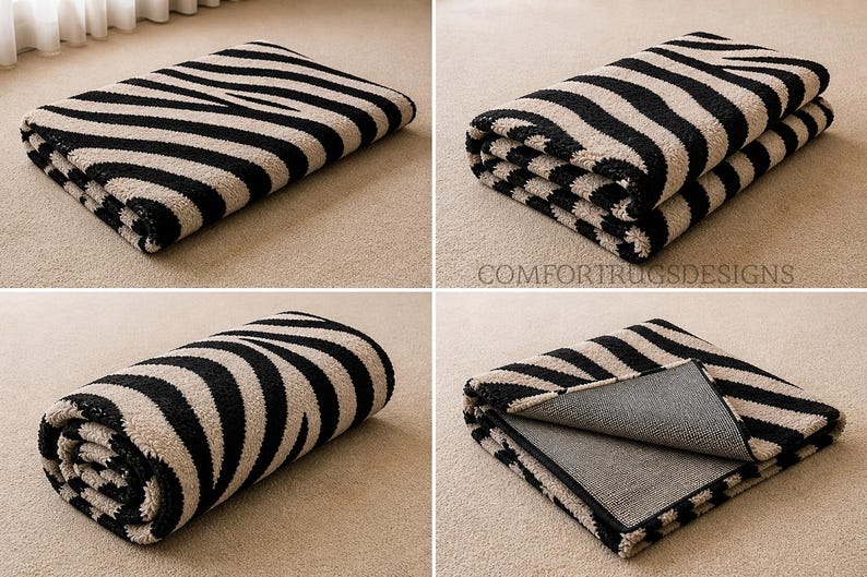 Hand-tufted Zebra Print Area Rug | Plush Black White Safari Carpet - Etsy