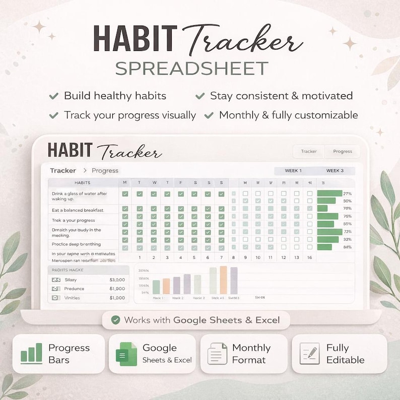 Habit Tracker Template – Simple Daily, Monthly Habit Tracking ...
