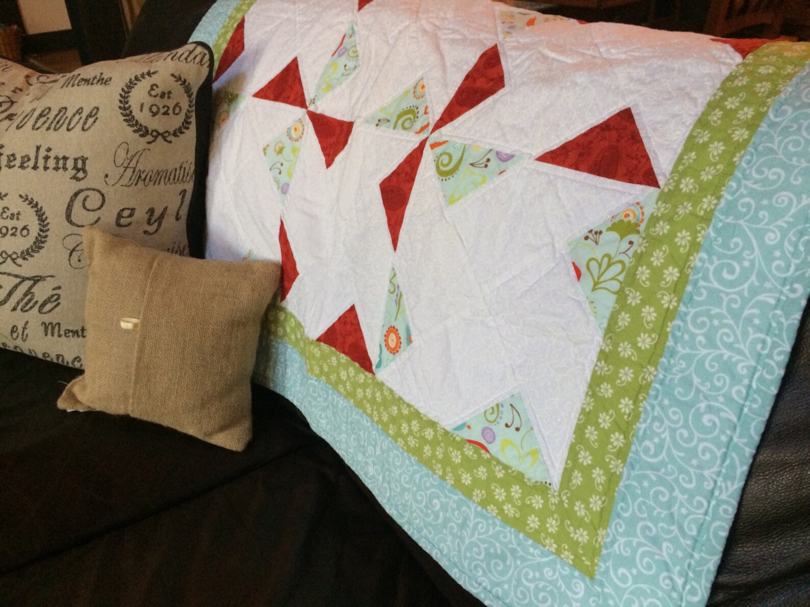 Red Aqua Modern Pinwheel Quilt Homemade Quilt Modern - Etsy