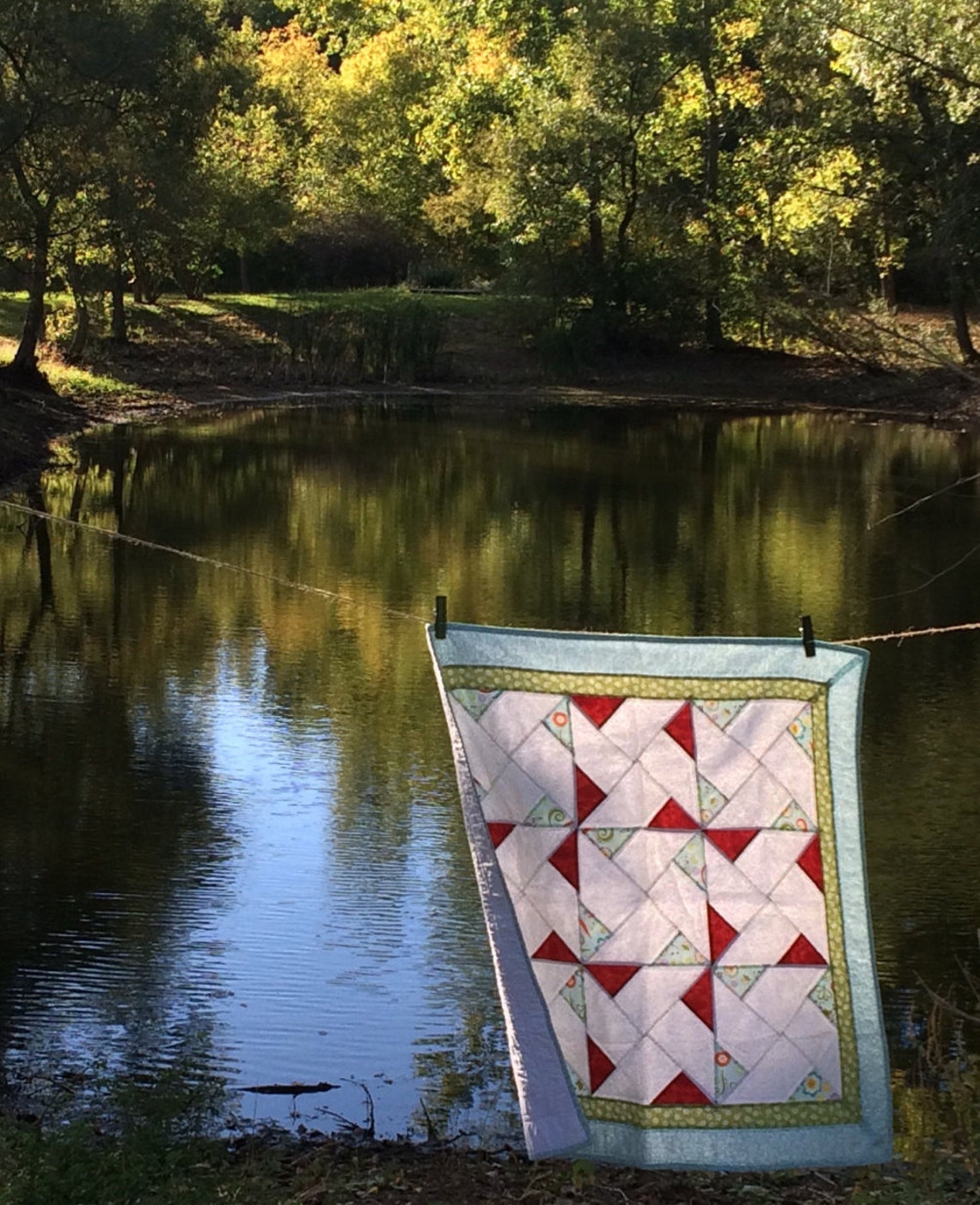 Red Aqua Modern Pinwheel Quilt Homemade Quilt Modern - Etsy