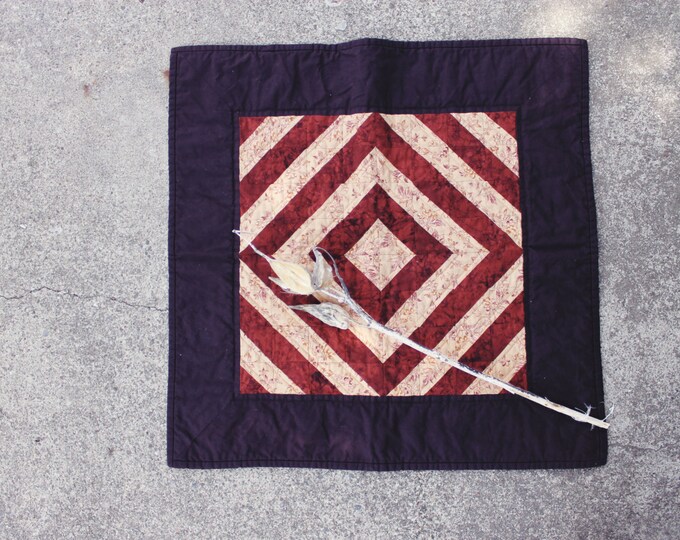 Striped Quilted Table Square Homemade Quilt Primitive Wall Decor Red ...