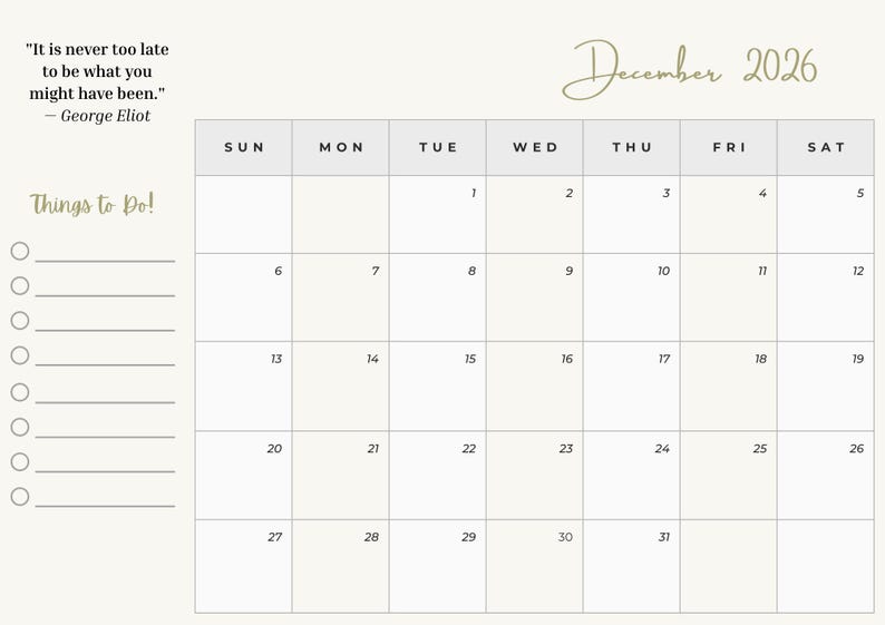 2026 Digital Calendar|large Wall Calendar | Minimalist Printable ...