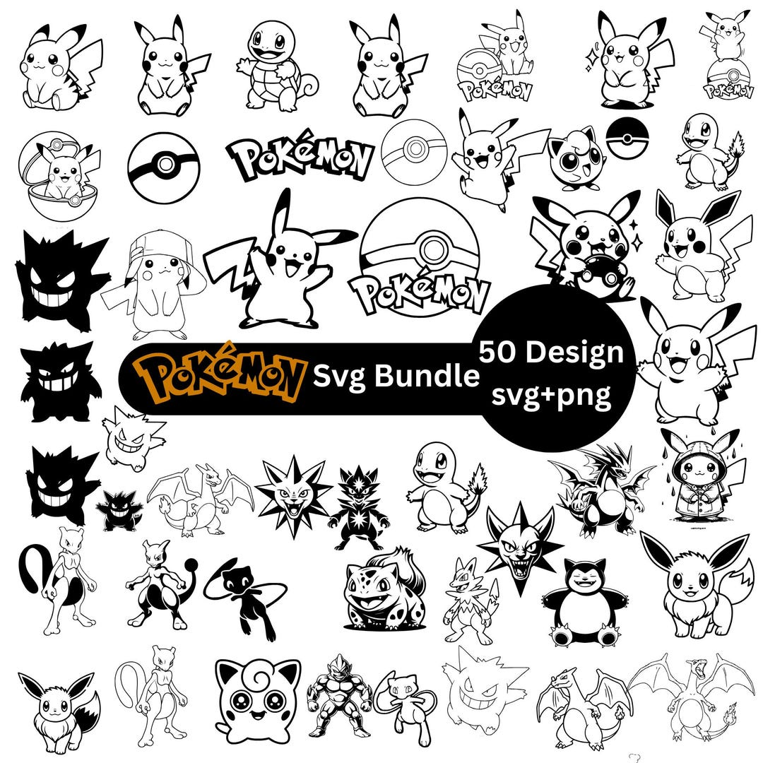Pokemon SVG Bundle, Pikachu, , Mewtwo, Gengar, Charizard, Squirtle ...