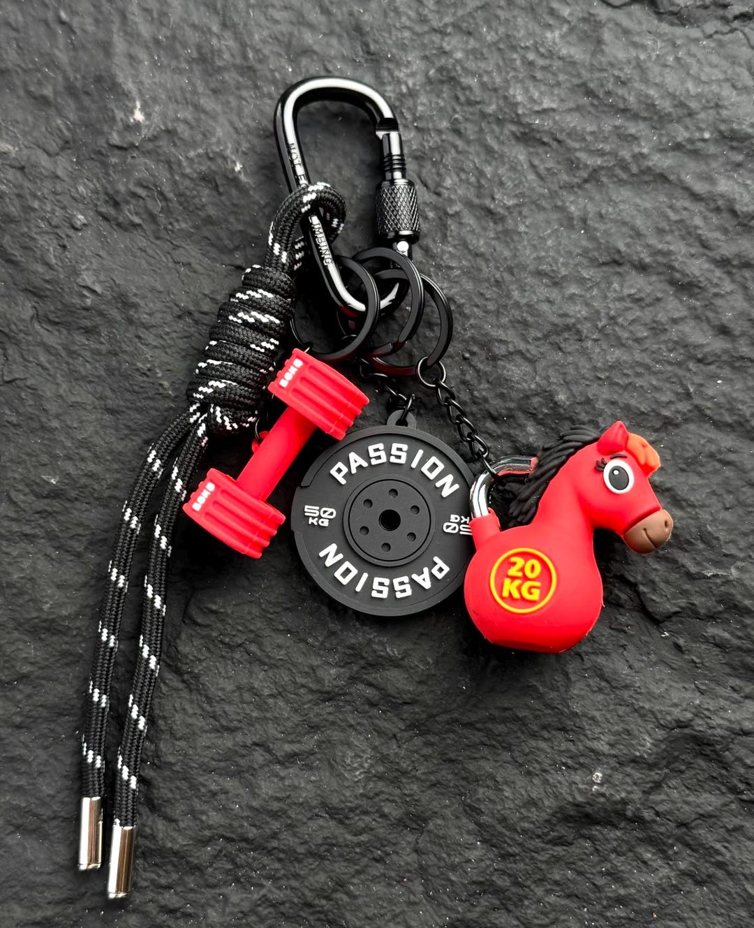 Colorful Gym Weight Keychain Set | Paracord Carabiner Bag Charm | Cute ...